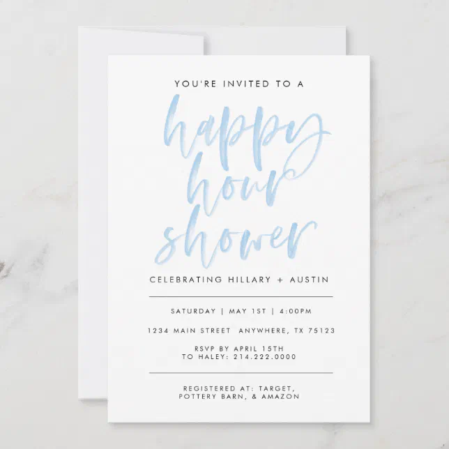 HAPPY HOUR BRIDAL SHOWER - LT BLUE INVITATION | Zazzle