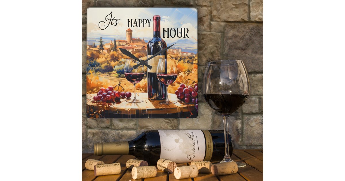 Happy Hour Italian Landscape Wine Art Clock | Zazzle