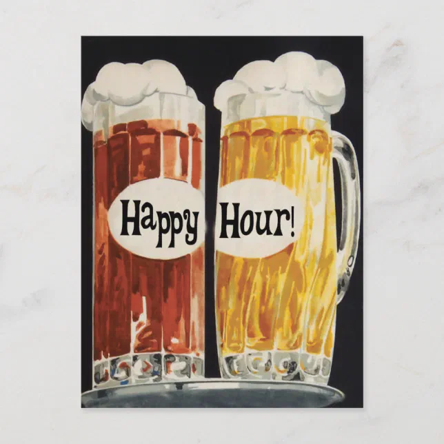Happy Hour vintage beer mugs Postcard | Zazzle