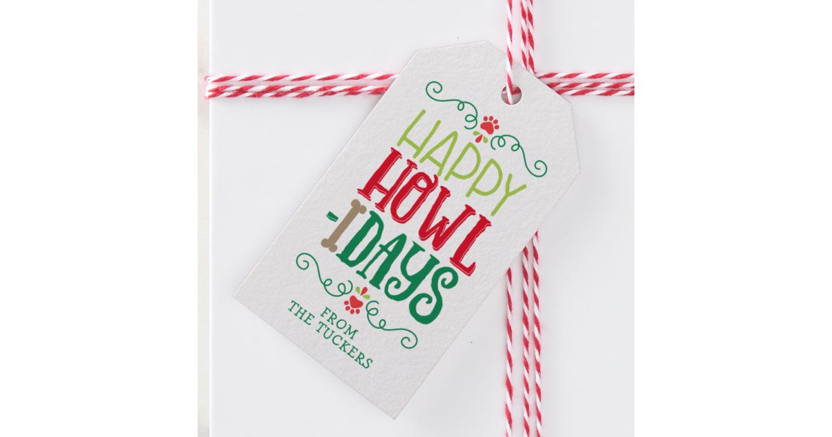 Happy Howl-idays Paw Prints Pet Dog Christmas Gift Tags | Zazzle