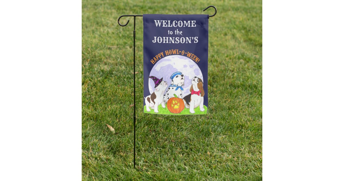 Happy Howl-O-Ween Costume Dogs Welcome Garden Flag | Zazzle