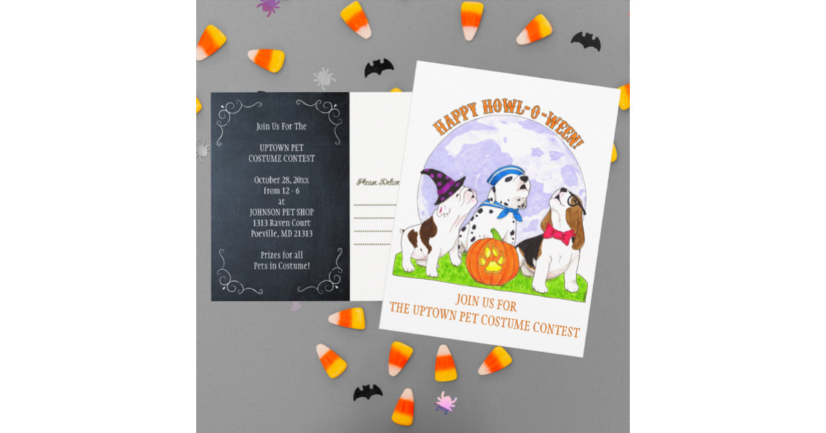 Happy Howl-o-Ween Dogs Halloween Invitation Postcard | Zazzle