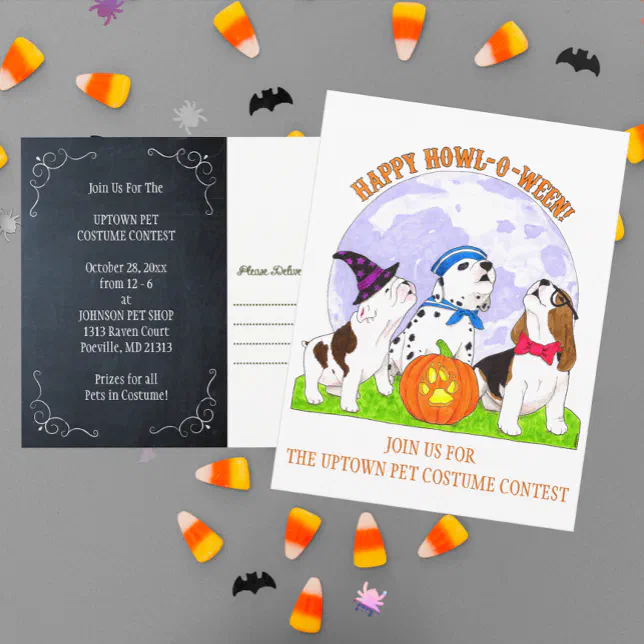 Happy Howl-o-Ween Dogs Halloween Invitation Postcard | Zazzle