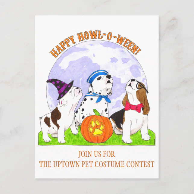 Happy Howl-o-Ween Dogs Halloween Invitation Postcard | Zazzle
