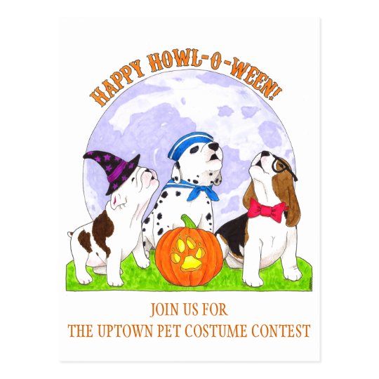 Happy Howl-o-Ween Dogs Halloween Invitation Postcard | Zazzle.com