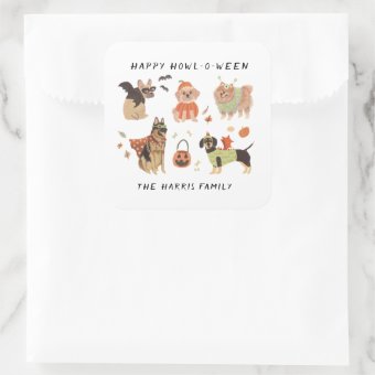Happy Howl-o-ween Painted Dogs Halloween Food Labe Square Sticker | Zazzle