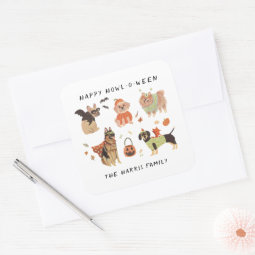 Happy Howl-o-ween Painted Dogs Halloween Food Labe Square Sticker | Zazzle