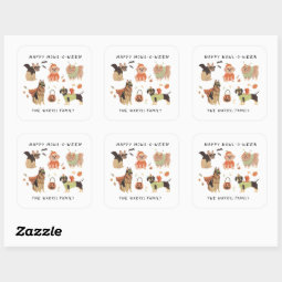 Happy Howl-o-ween Painted Dogs Halloween Food Labe Square Sticker | Zazzle