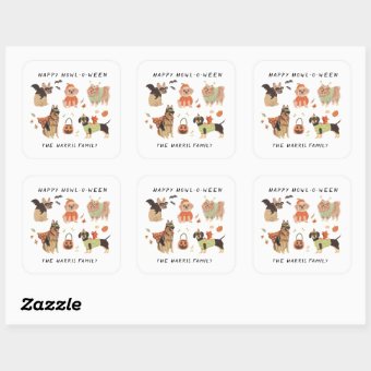 Happy Howl-o-ween Painted Dogs Halloween Food Labe Square Sticker | Zazzle