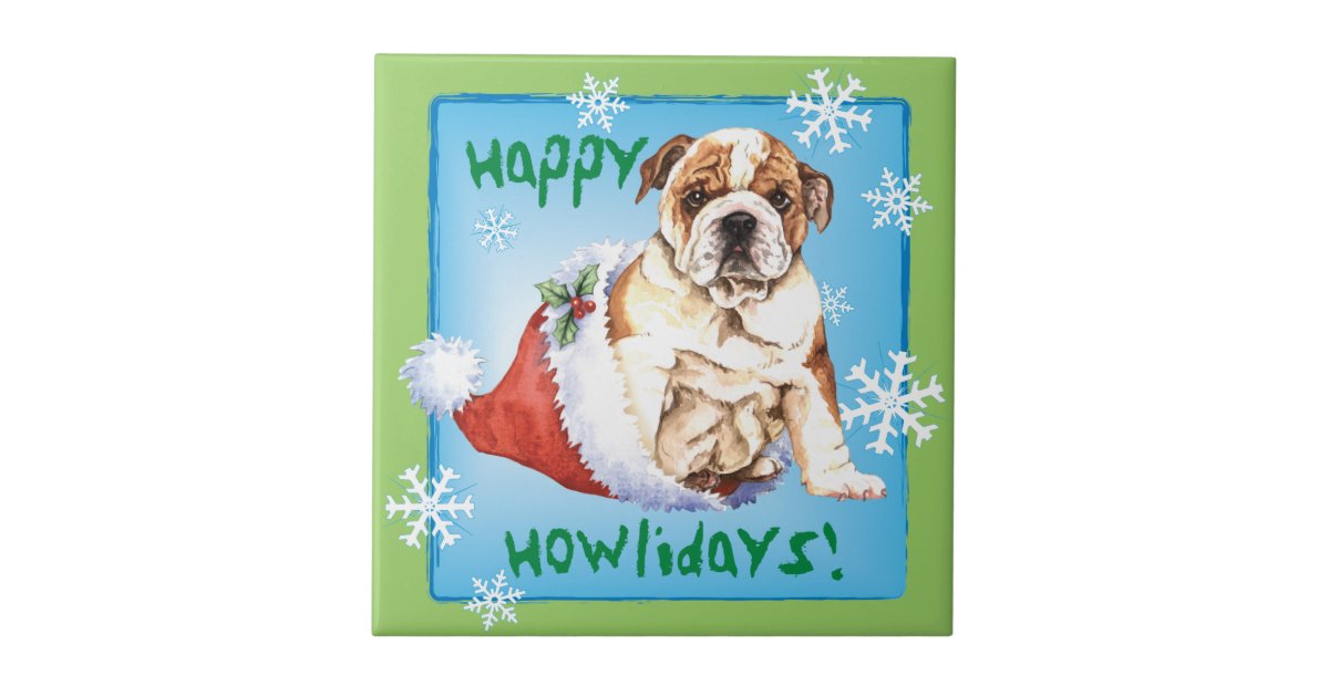 Happy Howliday Bulldog Tile | Zazzle