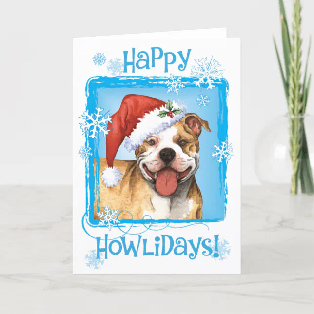 Happy Howliday Pit Bull Terrier Holiday Card | Zazzle