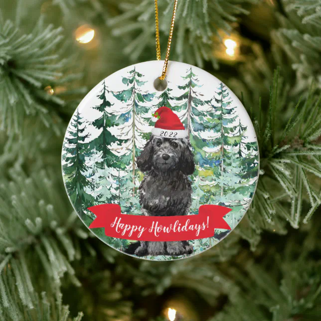 Happy Howlidays Black Cockapoo Dog Christmas Ceramic Ornament | Zazzle