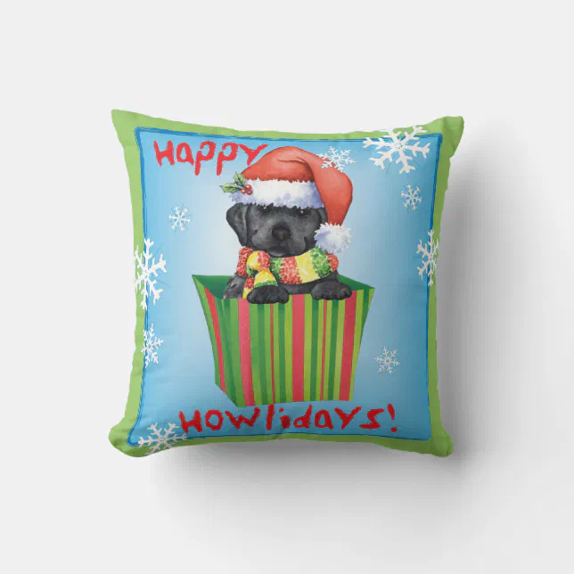 Happy Howlidays Black Lab Throw Pillow | Zazzle