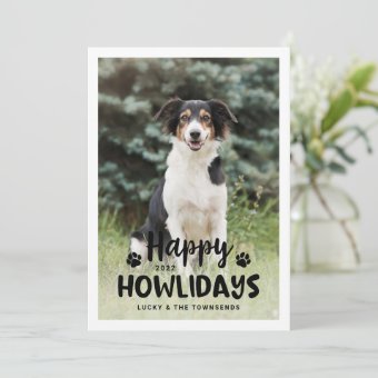 Happy Howlidays Black White Puppy Dog Photo Holiday Card | Zazzle
