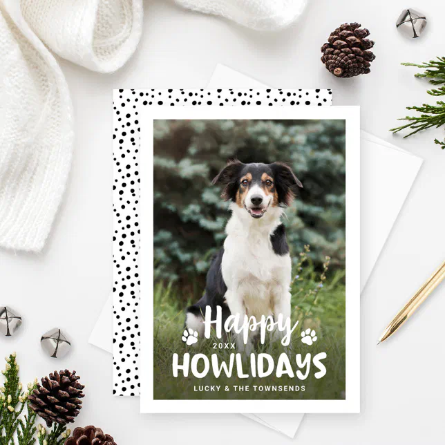 Happy Howlidays Black White Puppy Dog Photo Holiday Card | Zazzle