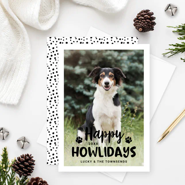 Happy Howlidays Black White Puppy Dog Photo Holiday Card | Zazzle