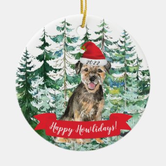 Happy Howlidays Border Terrier Dog Christmas Ceramic Ornament | Zazzle