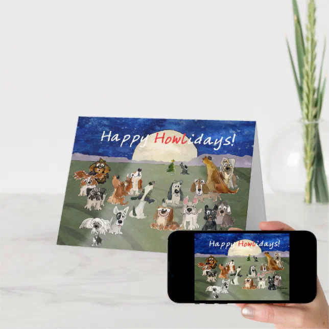 Happy Howlidays Cartoon Dogs Christmas Card | Zazzle