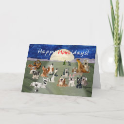 Happy Howlidays Cartoon Dogs Christmas Card | Zazzle