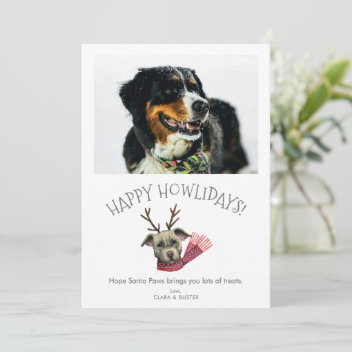 Happy Howlidays | Cute Puns Dog Pet Photo Holiday Card | Zazzle