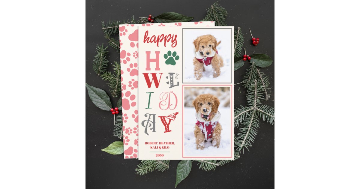 Happy Howlidays Dog Christmas Picture Custom Photo Holiday Card | Zazzle