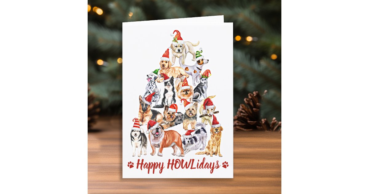Happy HOWLidays Dog Lover Christmas Tree Dogs Card | Zazzle