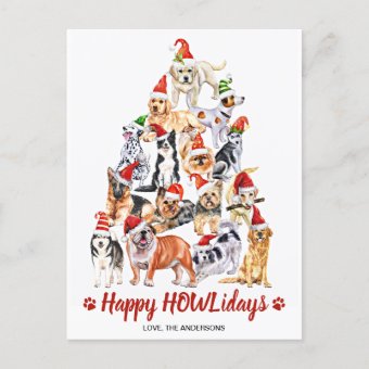 Happy HOWLidays Dog Lover Christmas Tree Dogs Holiday Postcard | Zazzle