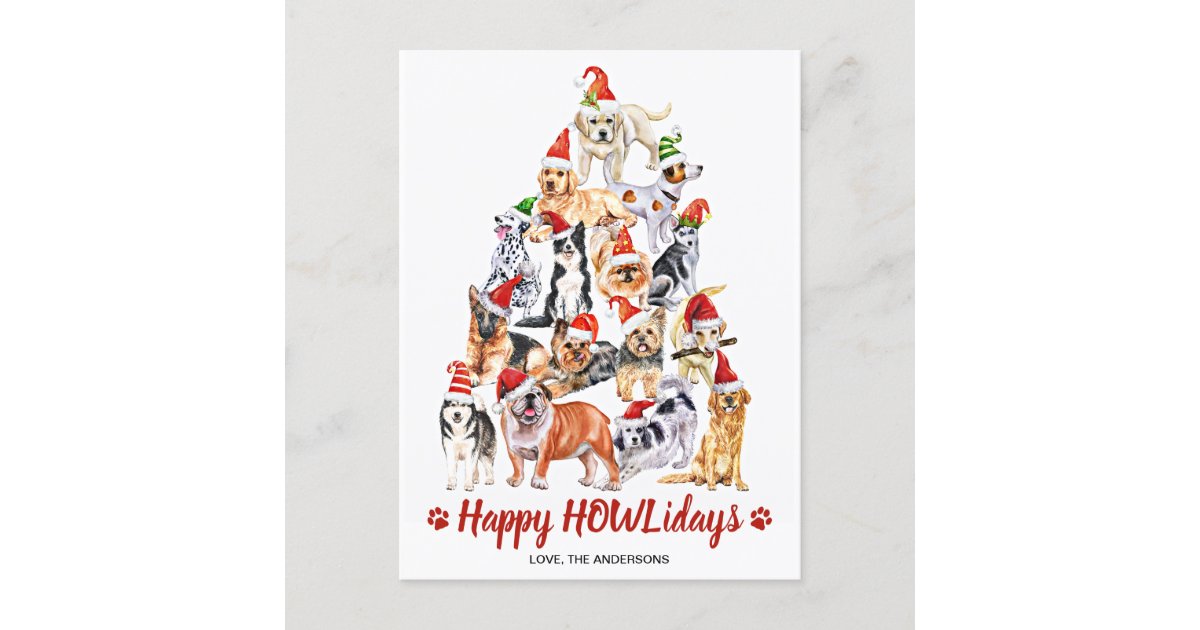 Happy HOWLidays Dog Lover Christmas Tree Dogs Holiday Postcard | Zazzle