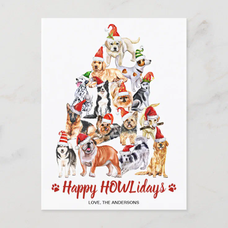 Happy HOWLidays Dog Lover Christmas Tree Dogs Holiday Postcard | Zazzle