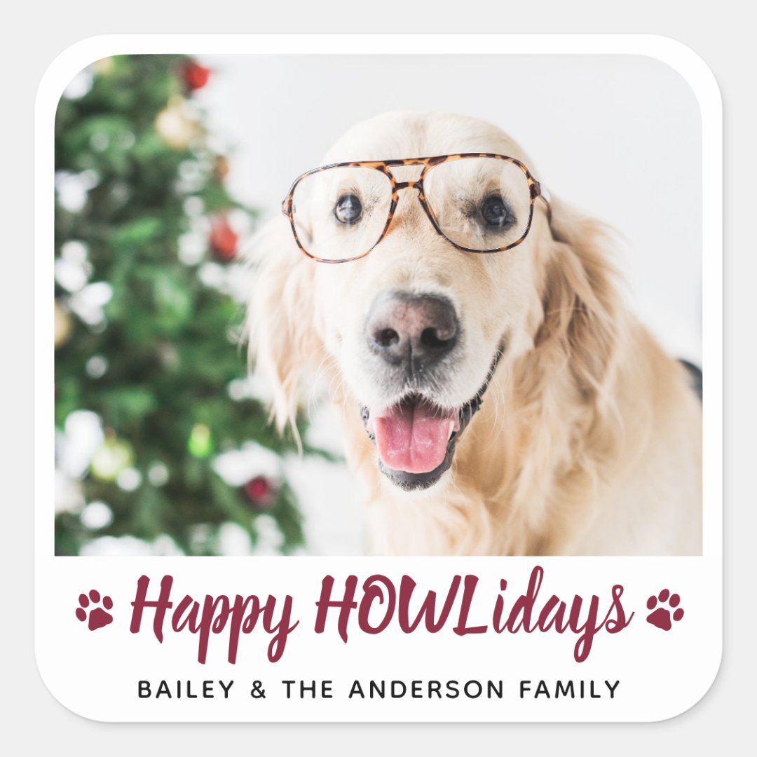 Happy HOWLidays Dog Lover Pet Photo Christmas Square Sticker | Zazzle