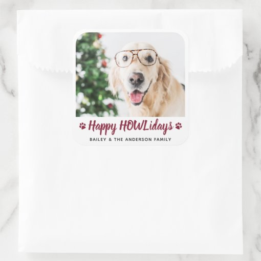 Happy HOWLidays Dog Lover Pet Photo Christmas Square Sticker | Zazzle