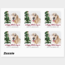 Happy HOWLidays Dog Lover Pet Photo Christmas Square Sticker | Zazzle
