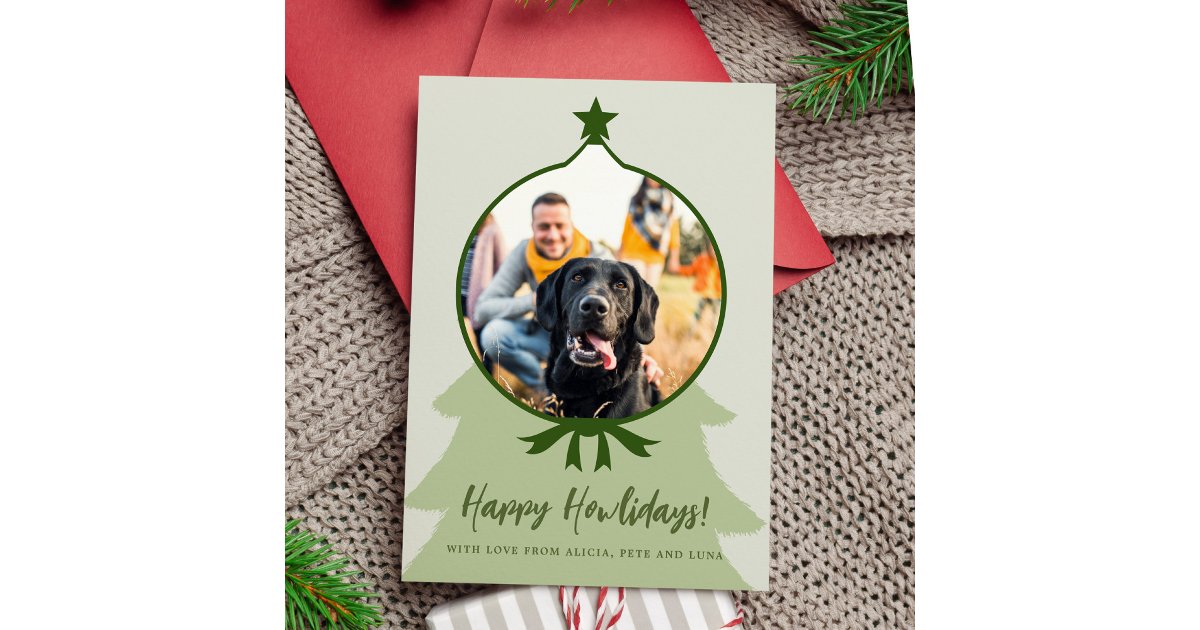 Happy Howlidays dog photo green Christmas Holiday Card | Zazzle