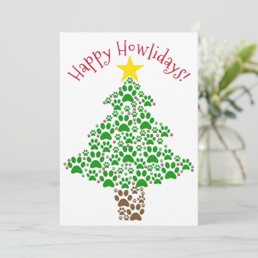 Happy Howlidays Fun Paw Print Christmas Tree Photo Holiday Card | Zazzle