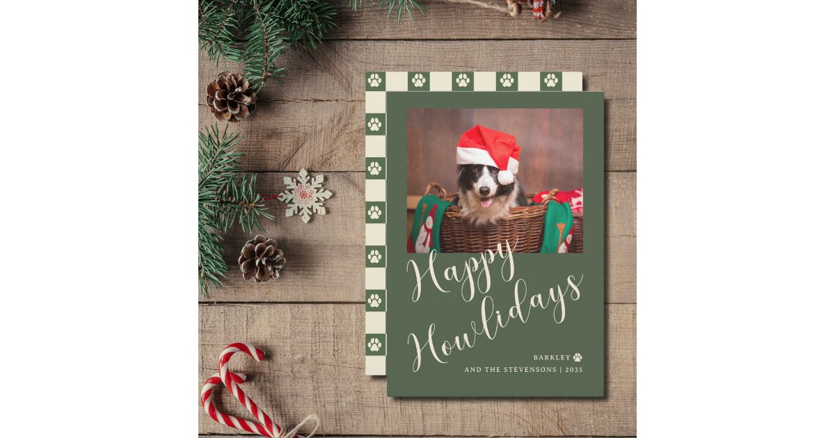 Happy Howlidays Green Dog Photo Holiday Card | Zazzle