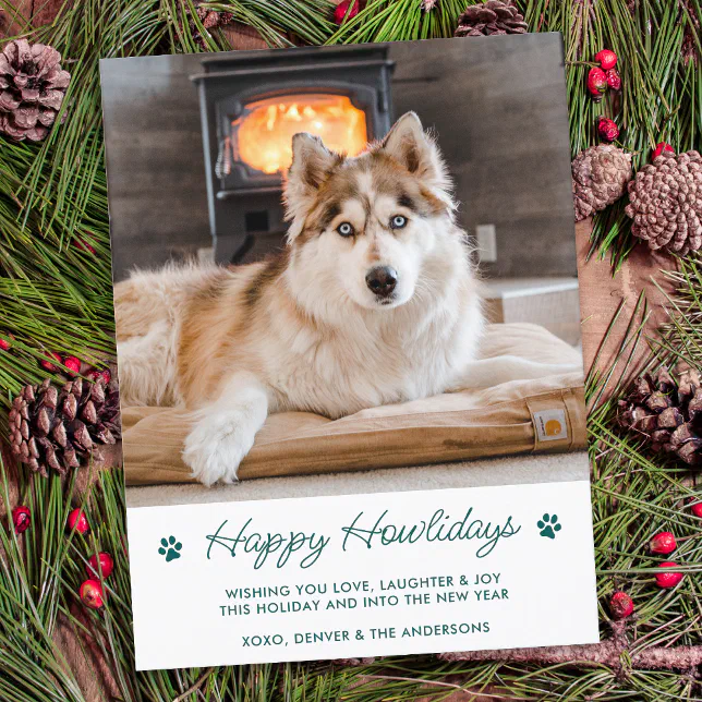 Happy Howlidays Modern Cute Pet Dog Photo Holiday Postcard | Zazzle