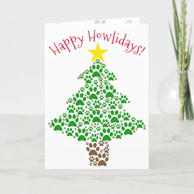 Happy Howlidays Paw Print Christmas Tree Dog Lover Holiday Card | Zazzle