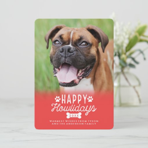 Happy Howlidays Red Christmas Dog Photo Card | Zazzle