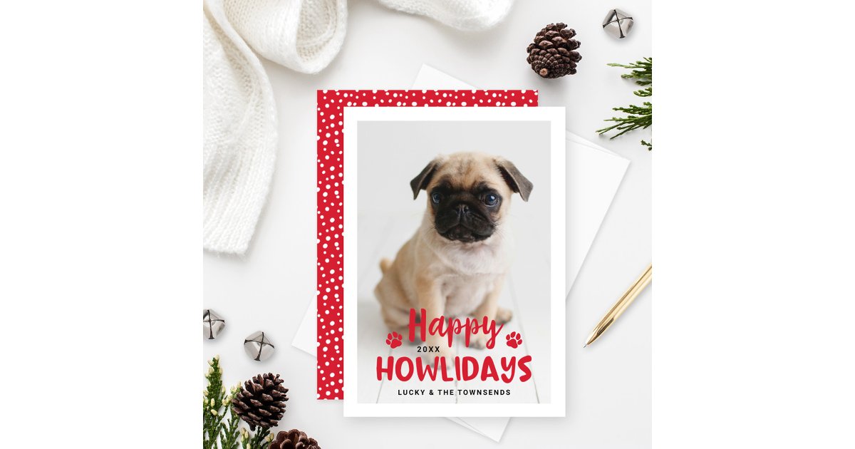 Happy Howlidays Red Dog Photo Holiday Card | Zazzle