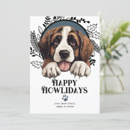 Happy Howlidays Saint Bernard Dog Christmas Holiday Card | Zazzle