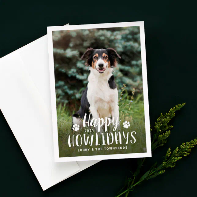 Happy Howlidays White Dog Photo Holiday Card | Zazzle
