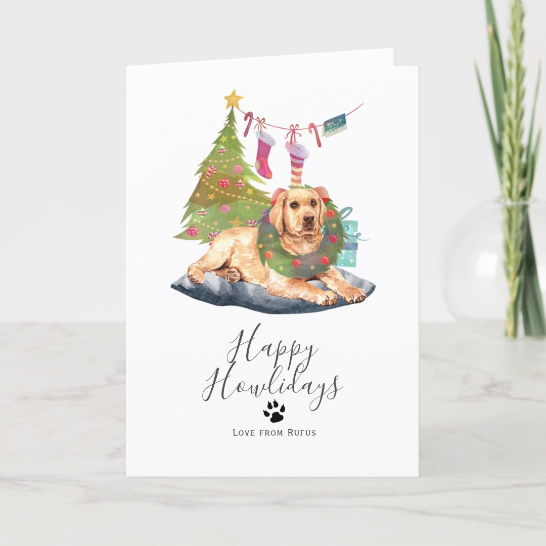 Happy Howlidays Yellow Labrador Dog Christmas Holiday Card | Zazzle