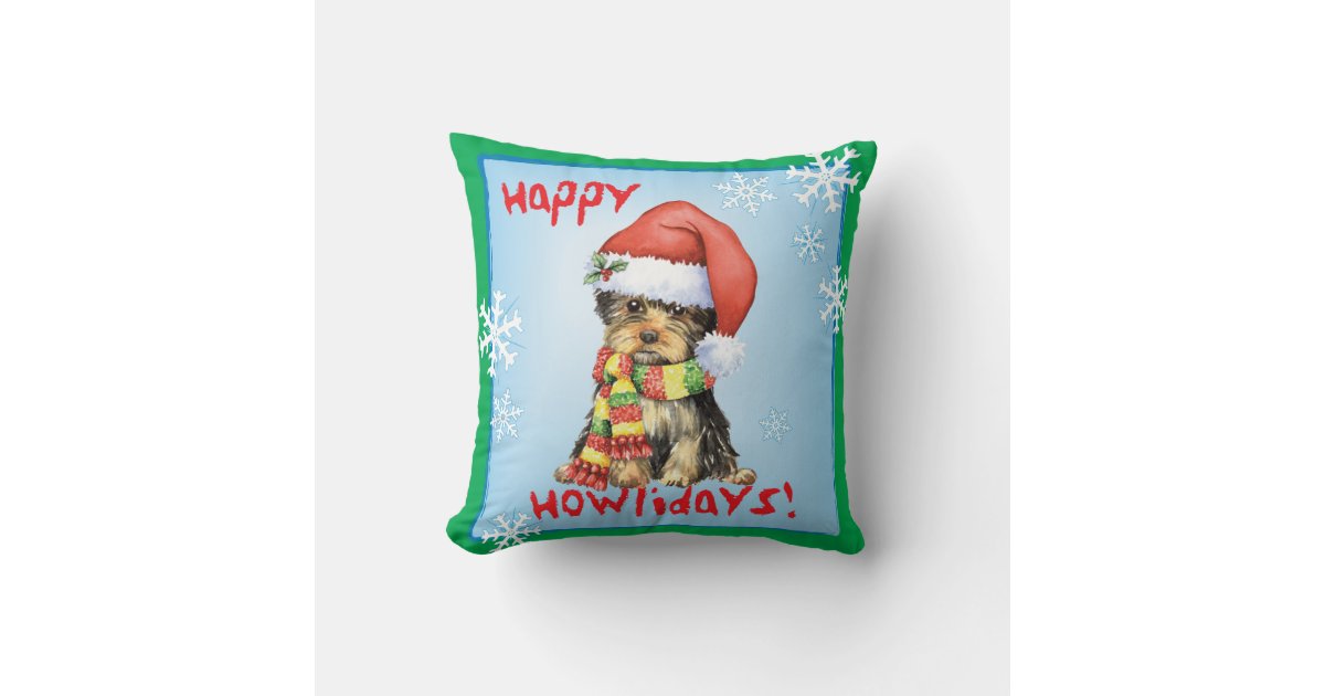 Happy Howlidays Yorkie Throw Pillow | Zazzle