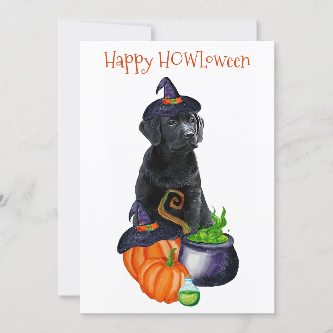 Happy HOWLoween Cute Black Labrador Puppy Dog Holiday Card | Zazzle