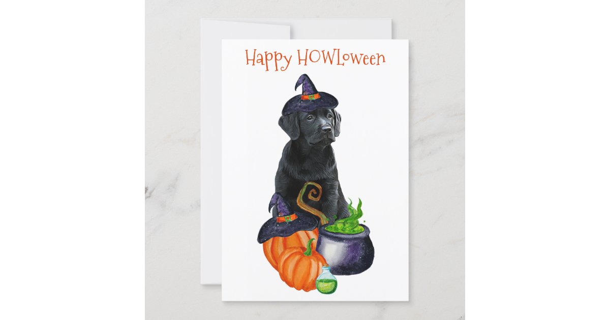 Happy HOWLoween Cute Black Labrador Puppy Dog Holiday Card | Zazzle