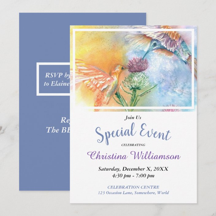 HAPPY HUMMING BIRDS PARTY EVENT INVITE | Zazzle.com