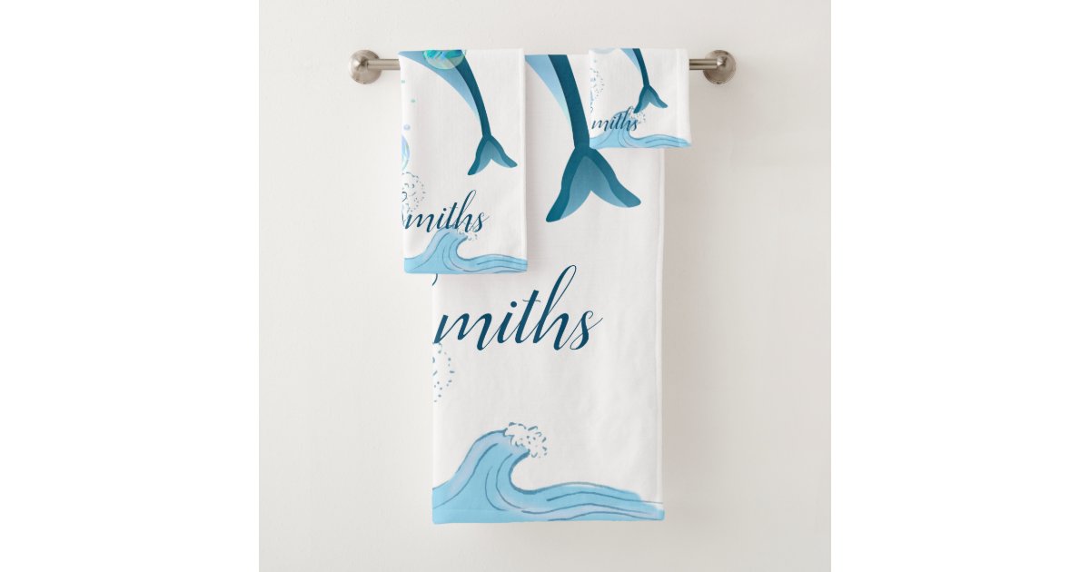 Happy Jumping Dolphin with Bubbles Bath Towel Set | Zazzle