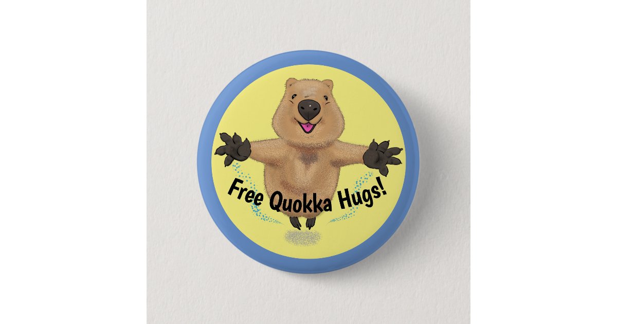 Happy jumping quokka cartoon button | Zazzle