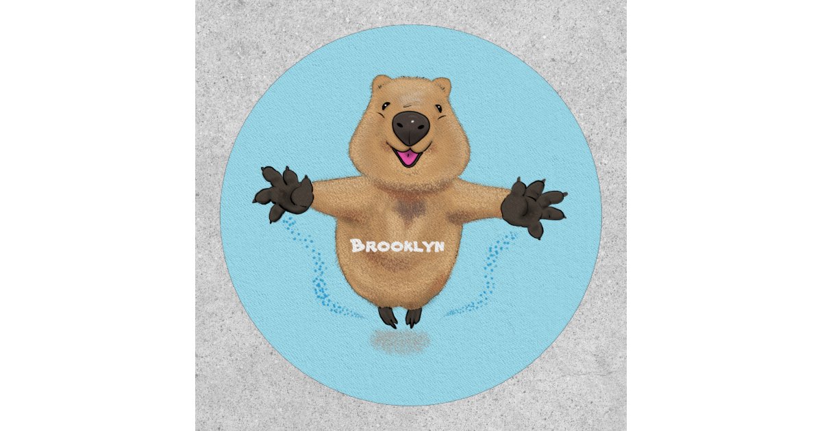Happy jumping quokka cartoon design patch | Zazzle