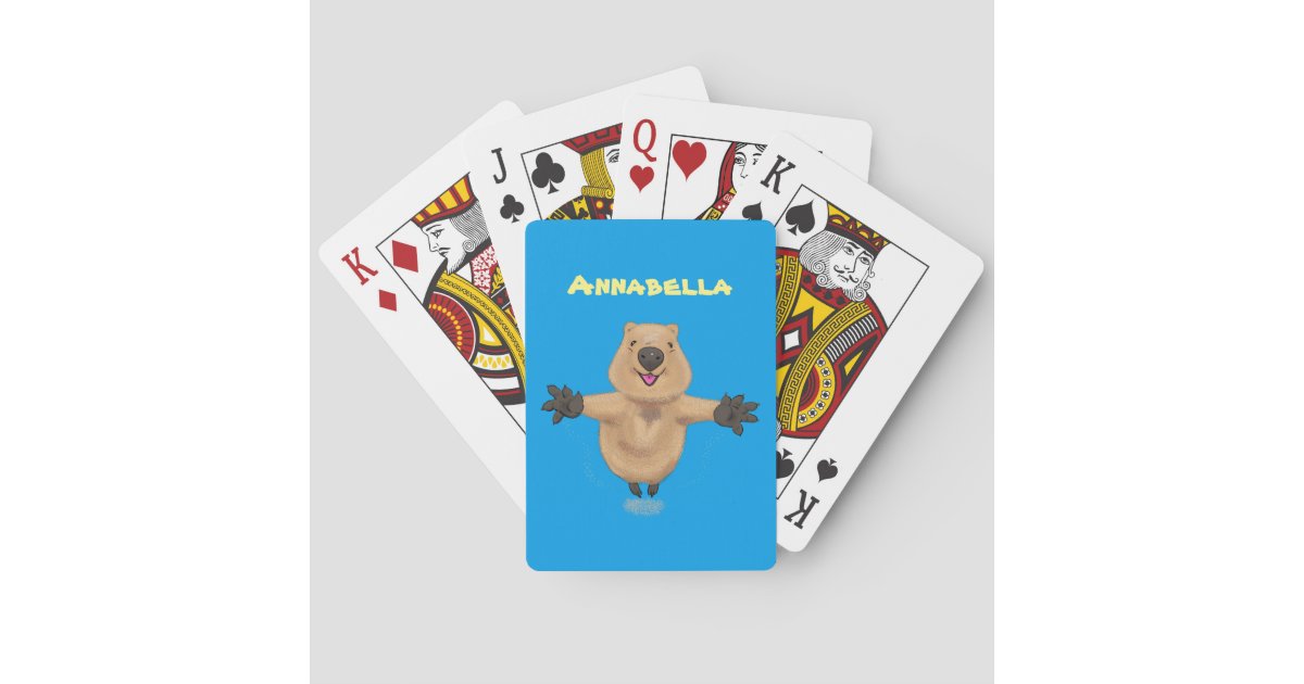 Happy jumping quokka cartoon design poker cards | Zazzle